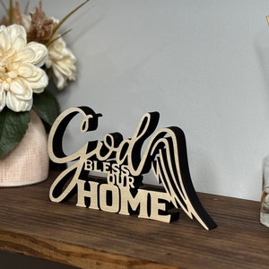 God Bless Our Home Wood Sign - Freestanding Desk Decor - Etsy