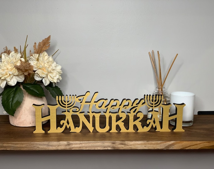 Happy Hanukka Farmhouse Style Framed Sign 7.5"x25.5". Religious Wood ...