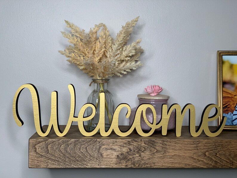 Welcome Freestanding Wood Sign Desk Decor Shelf Decor 3d - Etsy