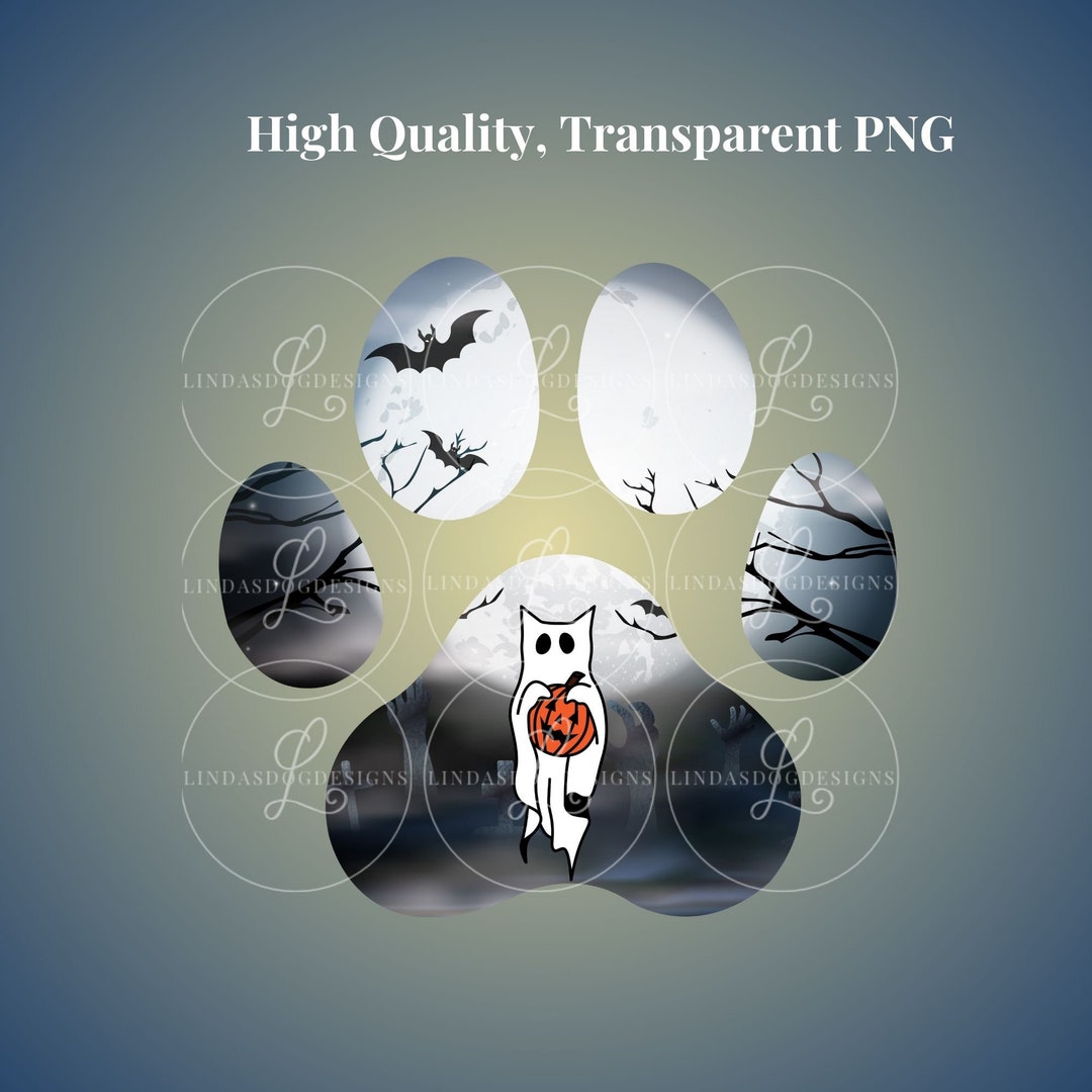 Whimsigoth Cat Ghost Paw Print Pumpkin Transparent Png Clipart ...
