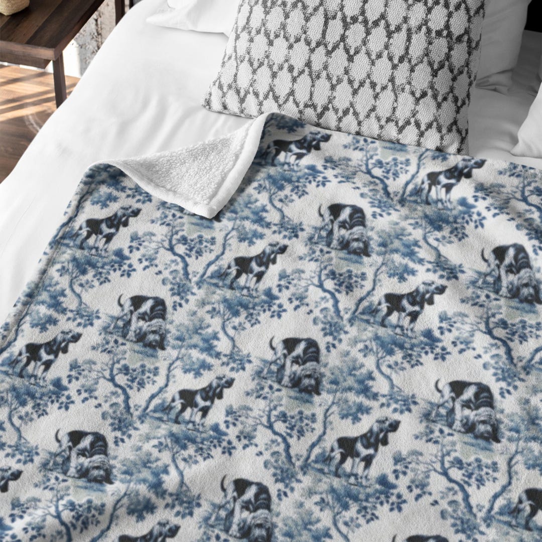 Toile Bloodhound Blanket French Country Dog Throw Hound Mom Gift Blue ...