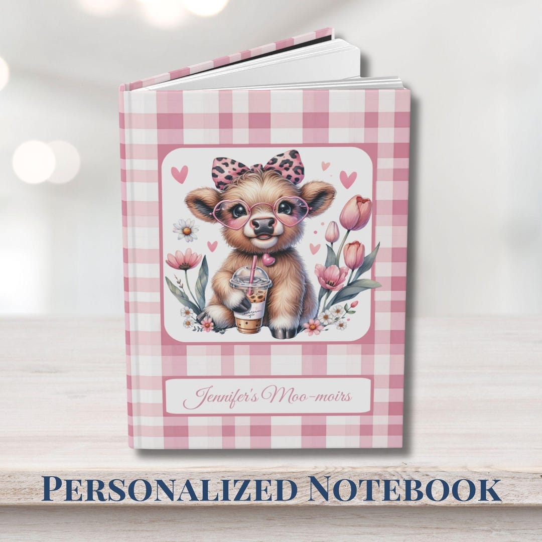 Personalized Pink Highland Cow Journal Floral Custom Notebook Vintage ...