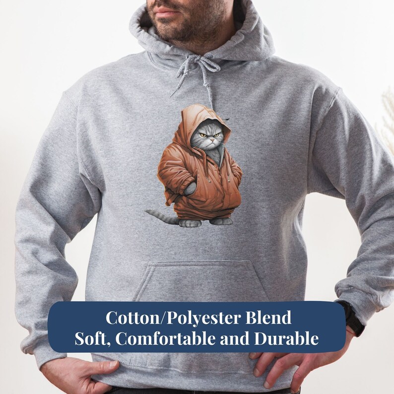 Fat Grey Cat Sweatshirt Hoodie Fat Gray Cat in Hoodie Grumpy - Etsy