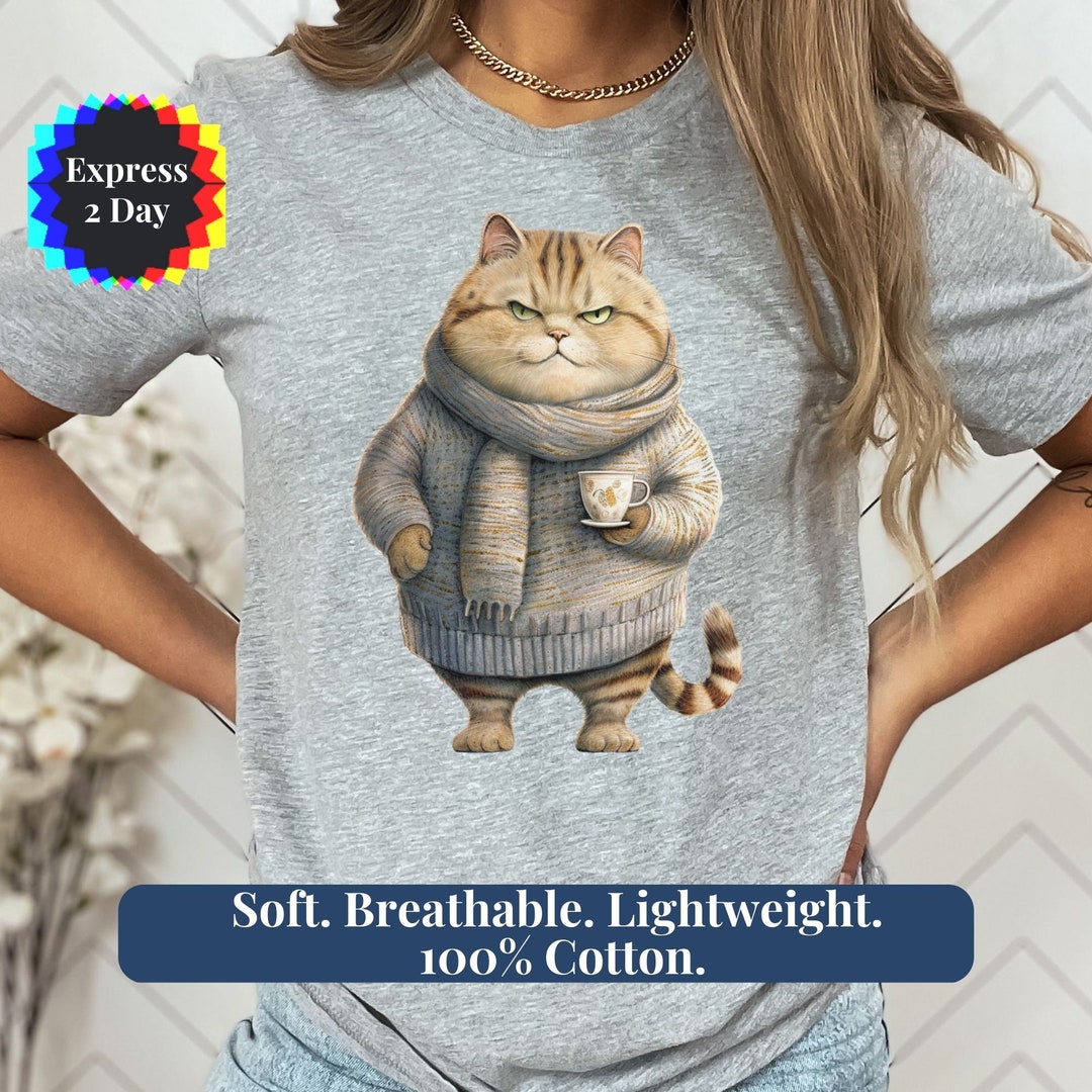 Funny Fat Cat in Sweater Tshirt, Grumpy Cat T-shirt, Angry Cat Shirt ...