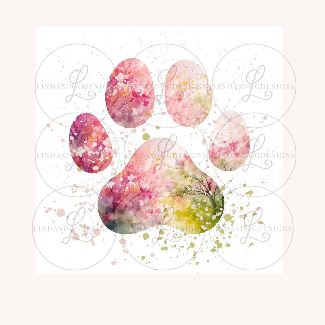 Floral Watercolor Paw Print Png for Dog Moms on Mother's Day, Paw Print ...