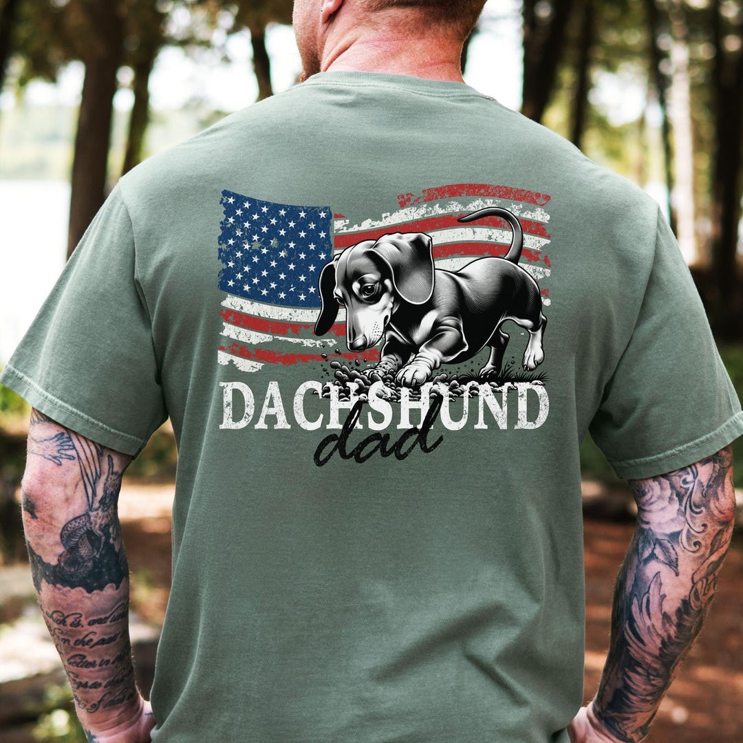 Dachshund Dad Shirt Doxie Dad Gift 4th of July USA American Flag Tee ...
