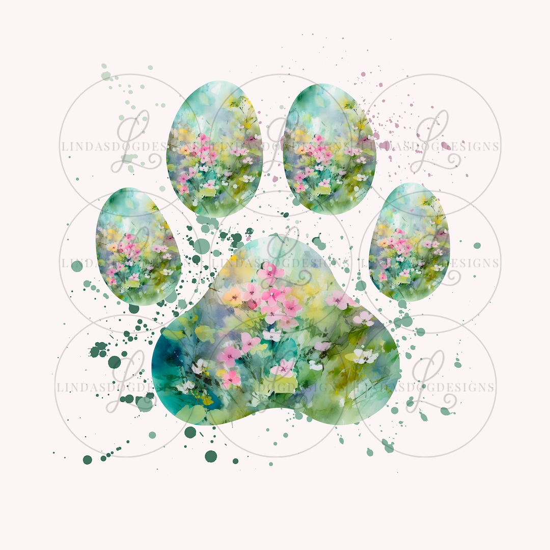 Floral Watercolor Paw Print Png for Dog Moms on Mother's Day, Paw Print ...