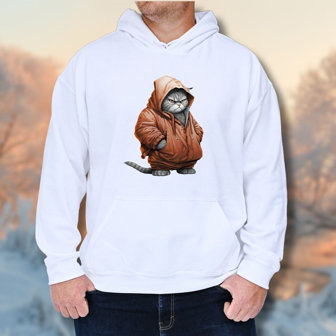Fat Grey Cat Sweatshirt Hoodie Fat Gray Cat in Hoodie Grumpy - Etsy
