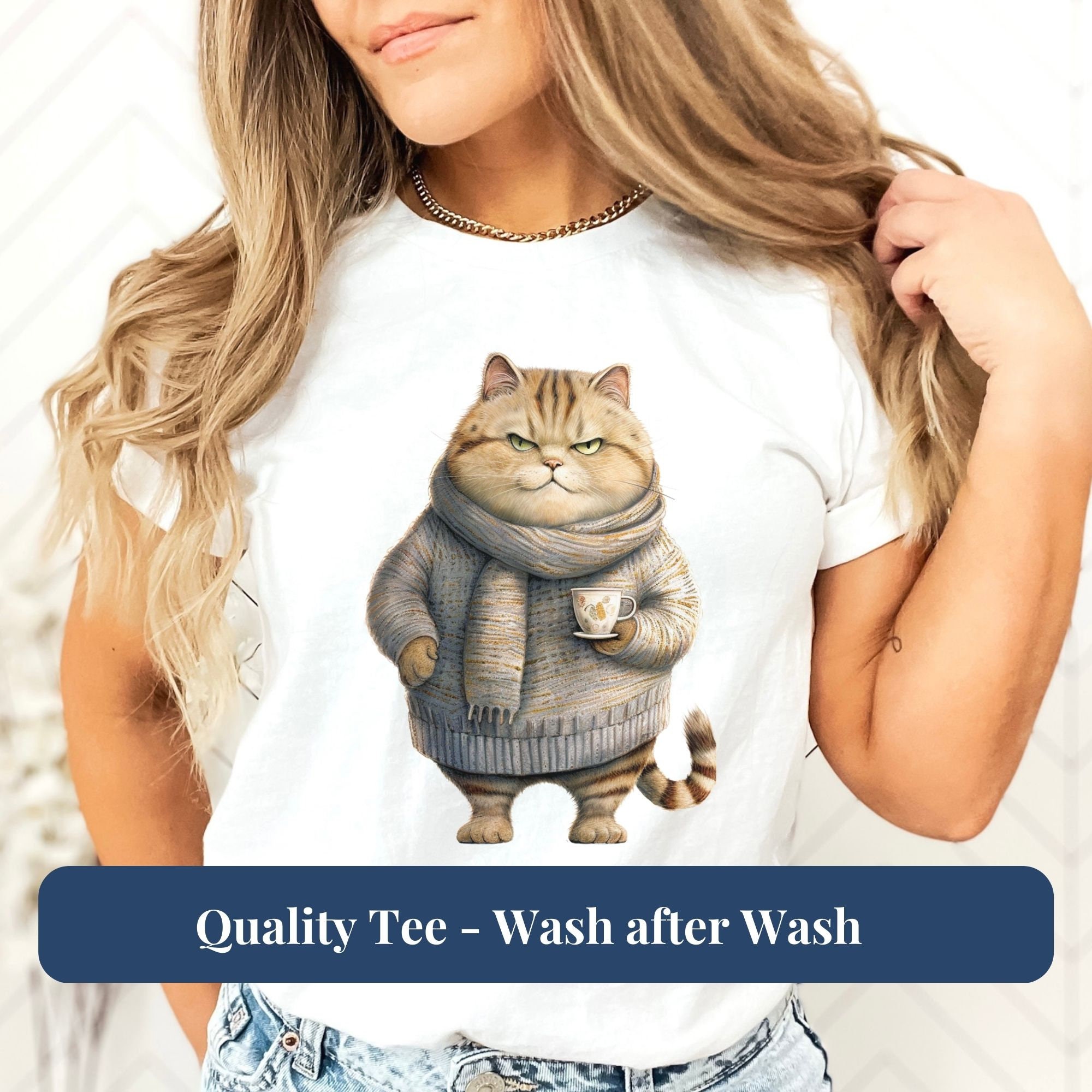 Funny Fat Cat in Sweater Tshirt, Grumpy Cat T-shirt, Angry Cat Shirt ...