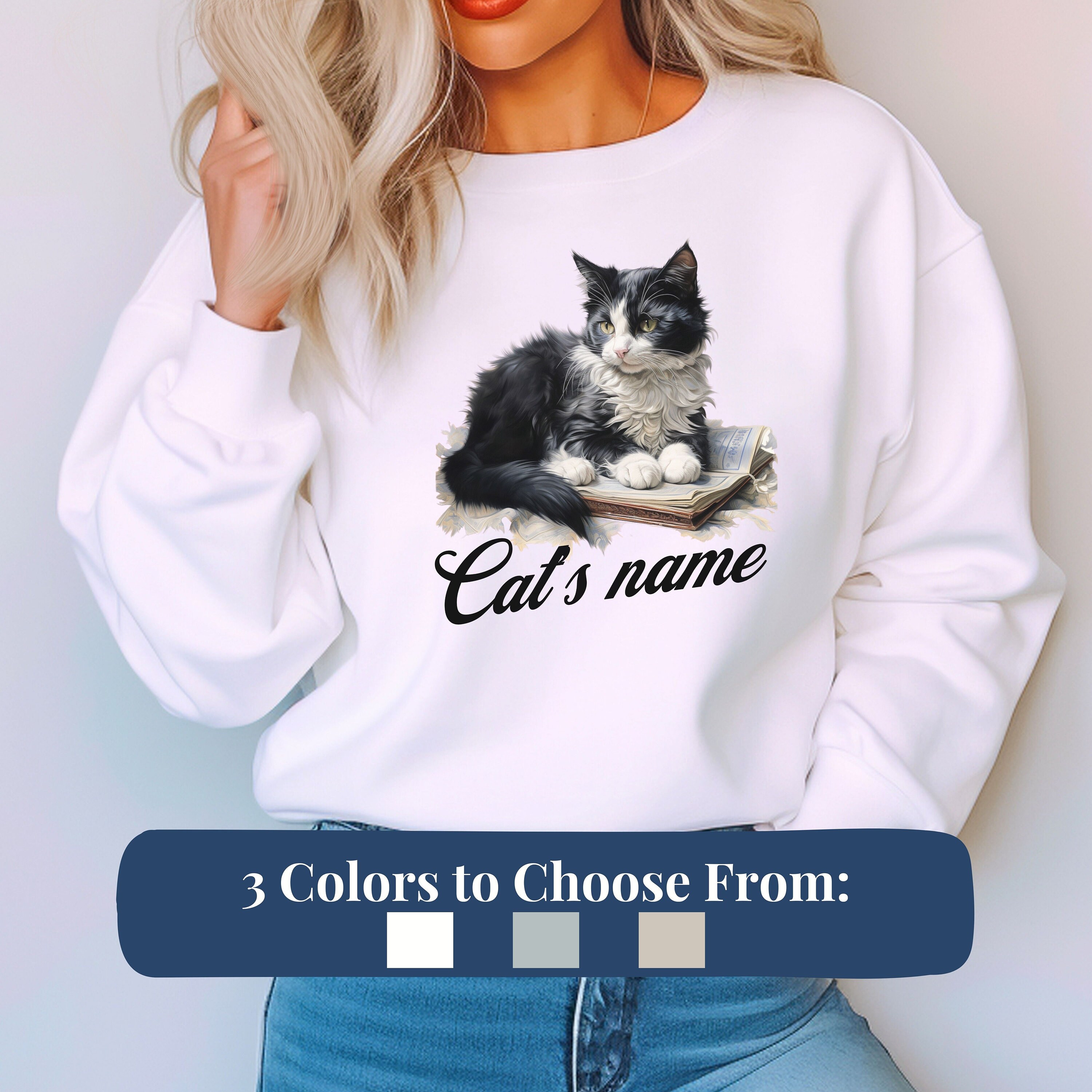 Personalized Bookish Tuxedo Cat Sweatshirt, Custom Name Tuxedo Cat ...