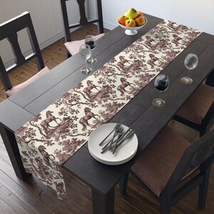 Blue Toile Equestrian Table Runner Retro Country Home Decor Farmhouse ...