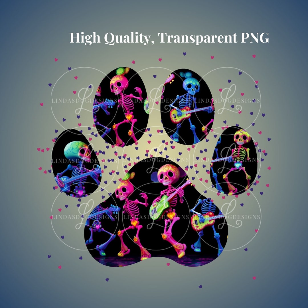 Whimsigoth Neon Dancing Skeleton Paw Print Transparent Png Clipart ...