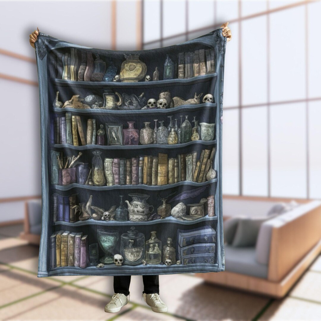 Witch Bookshelf Plush Blanket Cozy Halloween Decor Dark Cottagecore ...