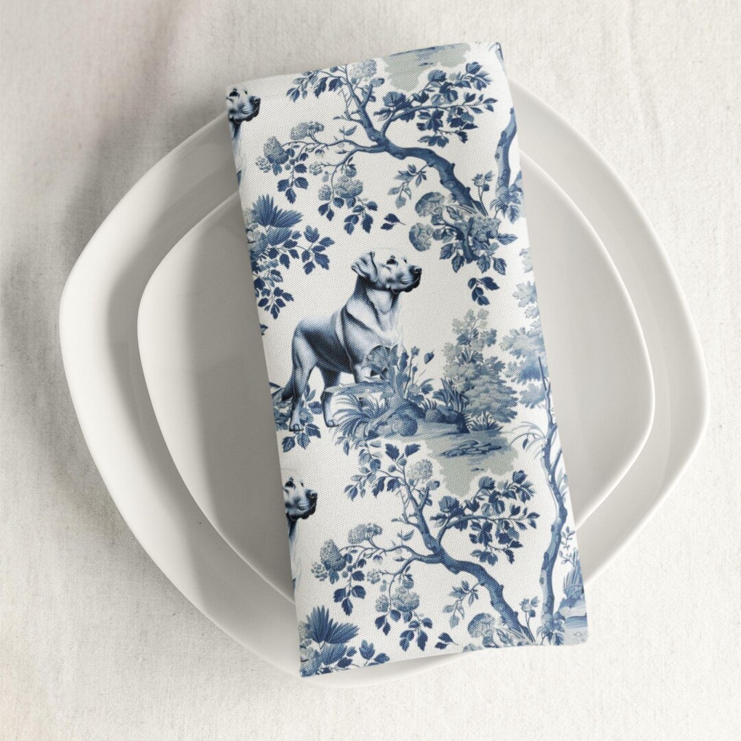 Labrador Retriever Napkins Blue Toile Fabric Dog Napkins, Rustic ...