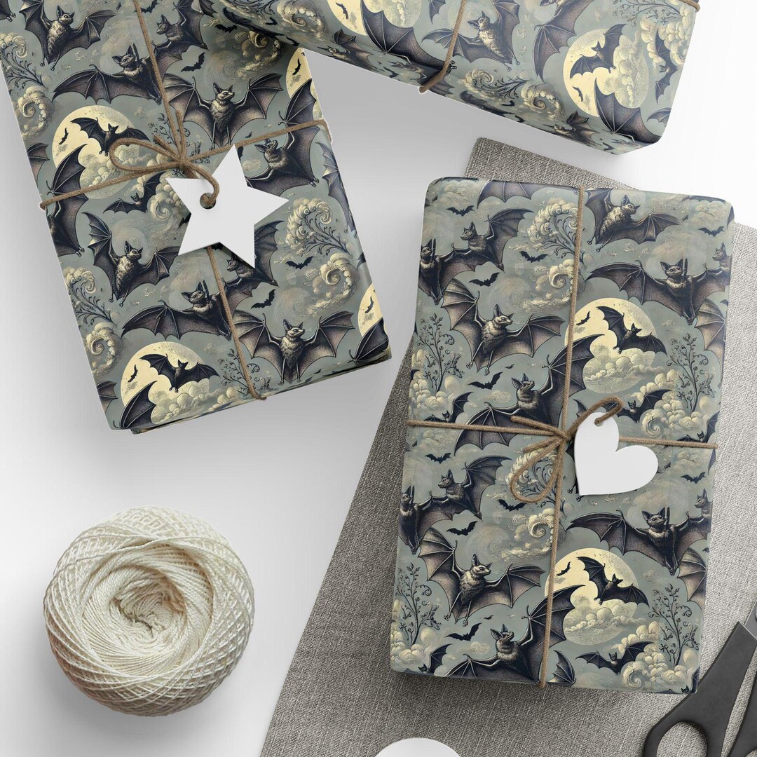 Bat Wrapping Paper Gothic Gift Wrap Spooky Halloween Wedding Decor ...