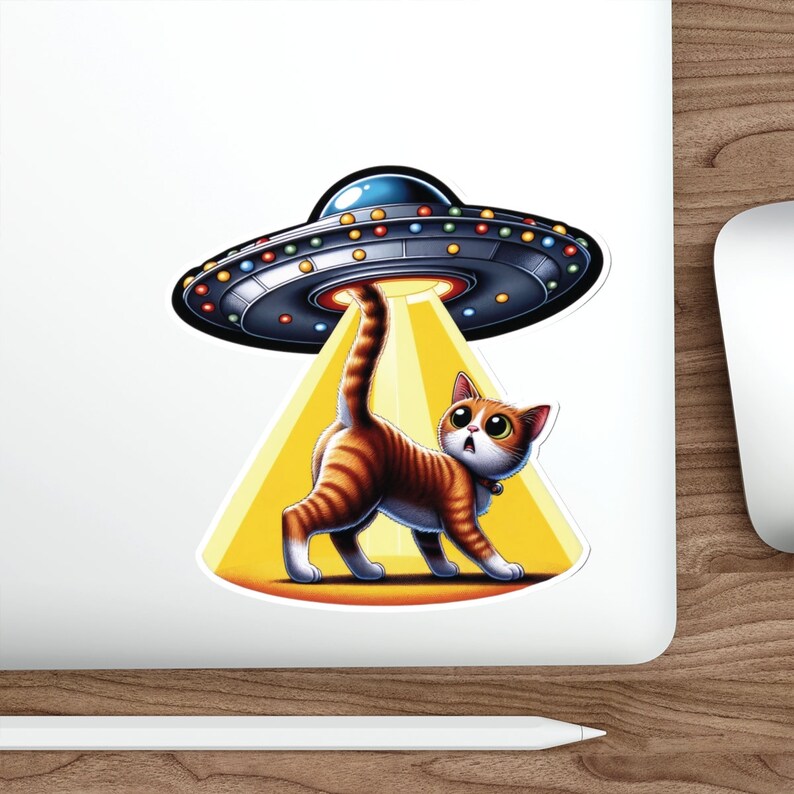 Cute Alien Cat Sticker, Alien UFO Sticker, Alien Abduction Cat Space ...