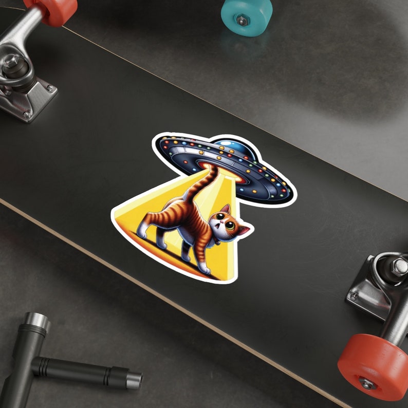 Cute Alien Cat Sticker, Alien UFO Sticker, Alien Abduction Cat Space ...