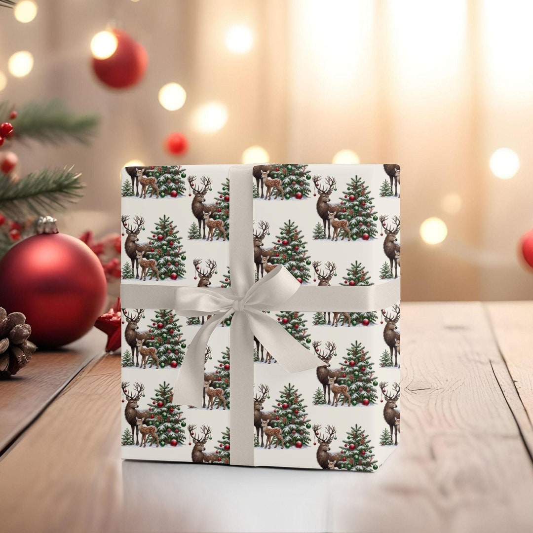 Retro Christmas Wrapping Paper Festive Reindeer Holiday Gift Wrap - Etsy