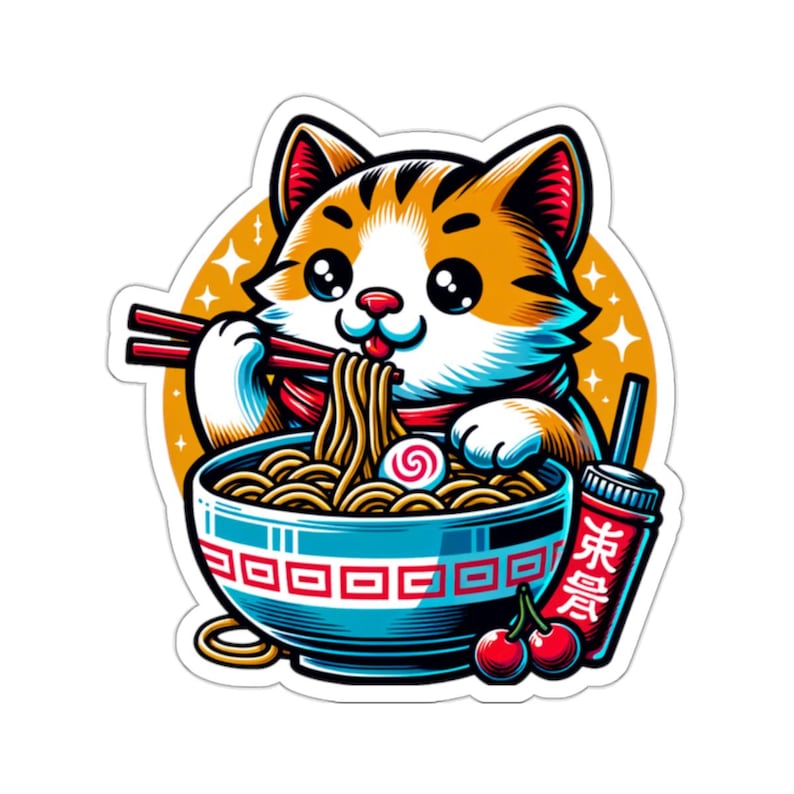 Sticker Cat Eating Ramen Sticker - Etsy