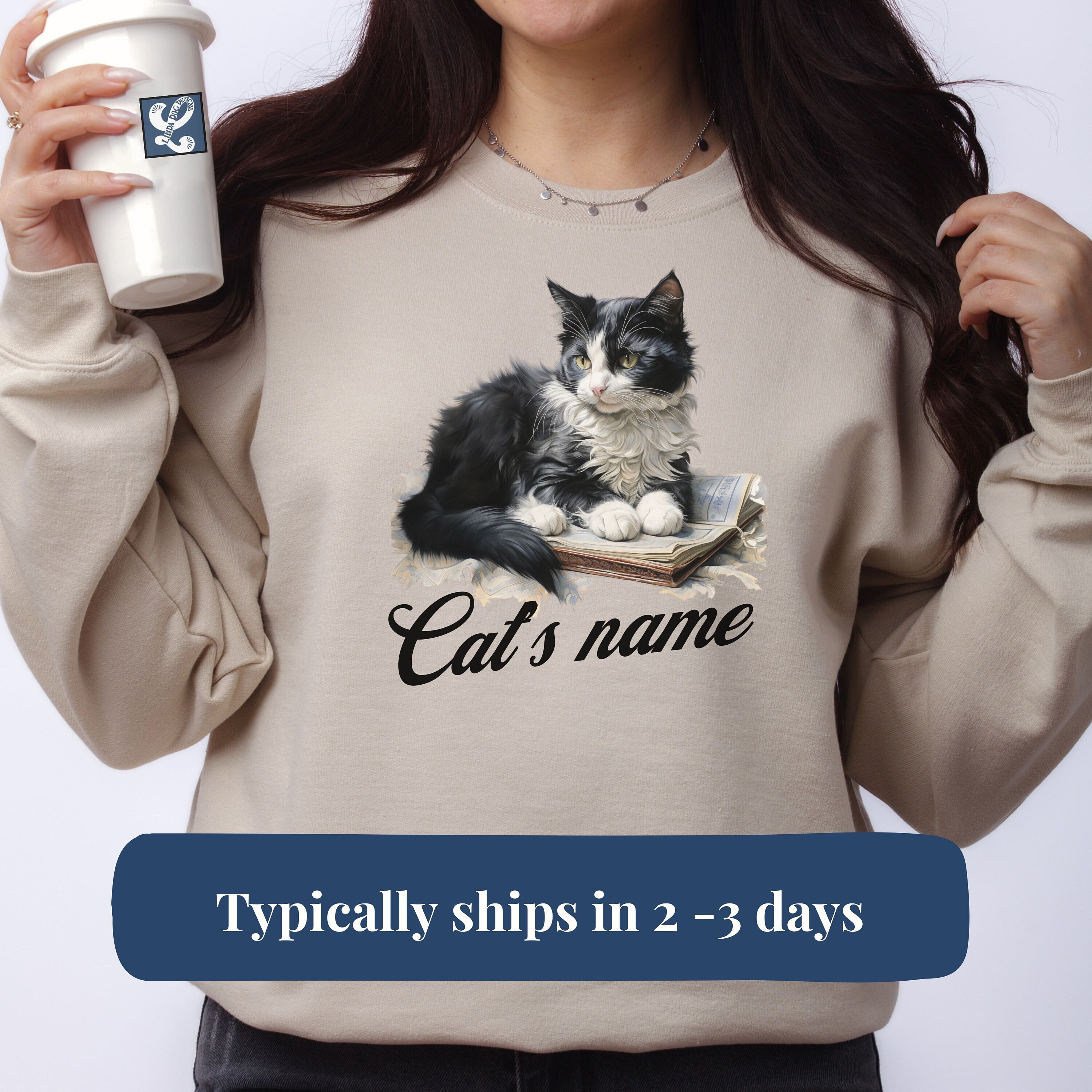 Personalized Bookish Tuxedo Cat Sweatshirt, Custom Name Tuxedo Cat ...