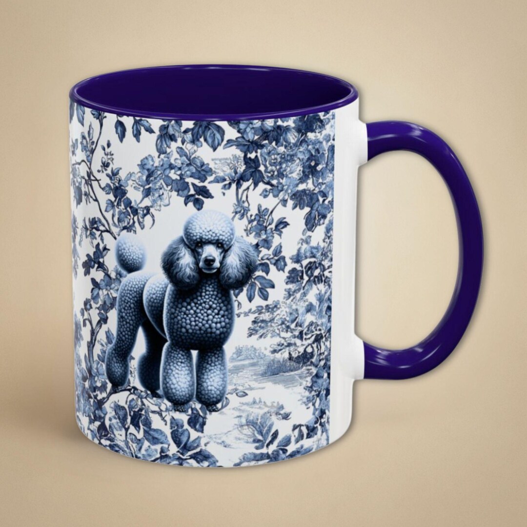 Poodle Mug French Style Coffee Cup Poodle Mom Gift Elegant Toile Blue ...