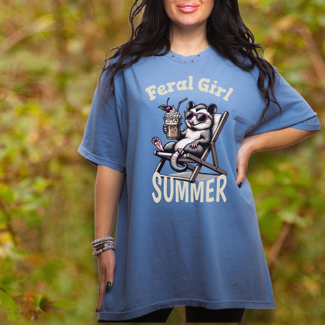 Feral Girl Summer Possum Tshirt Comfort Colors Opposum Gifts, Cute Meme ...