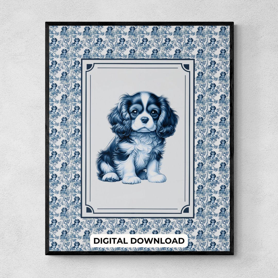Cavalier Toile Vintage Wall Art Antique Dog Sketch Printable Dog Lover ...