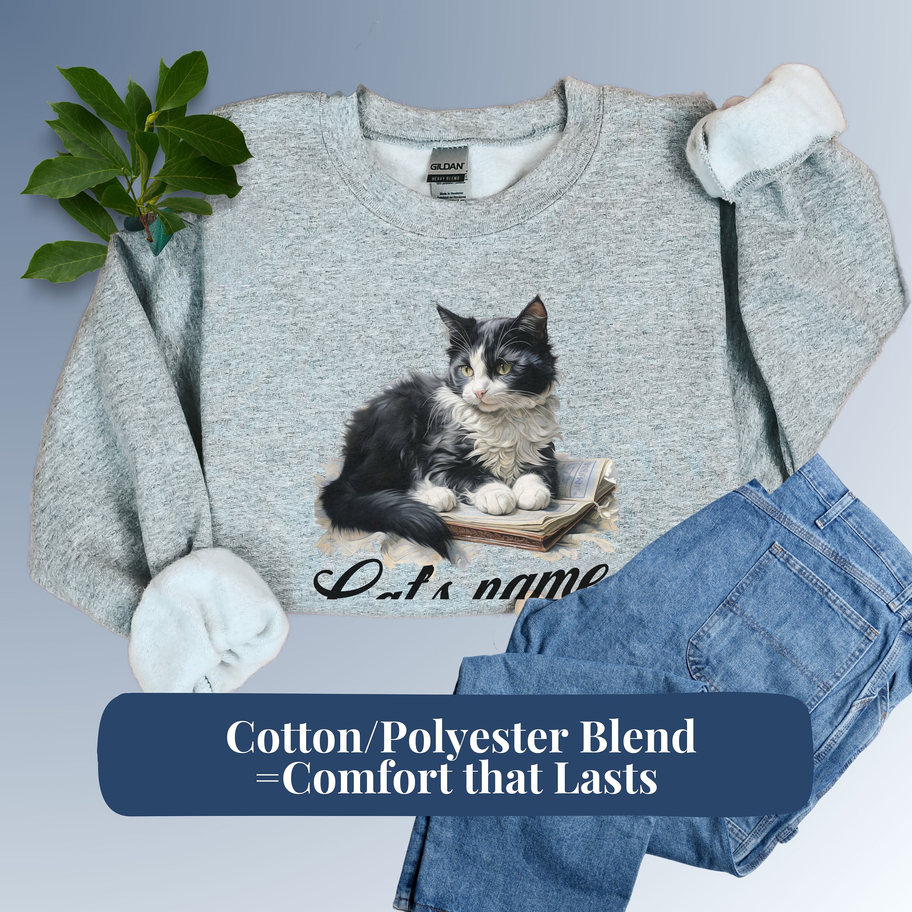 Personalized Bookish Tuxedo Cat Sweatshirt, Custom Name Tuxedo Cat ...