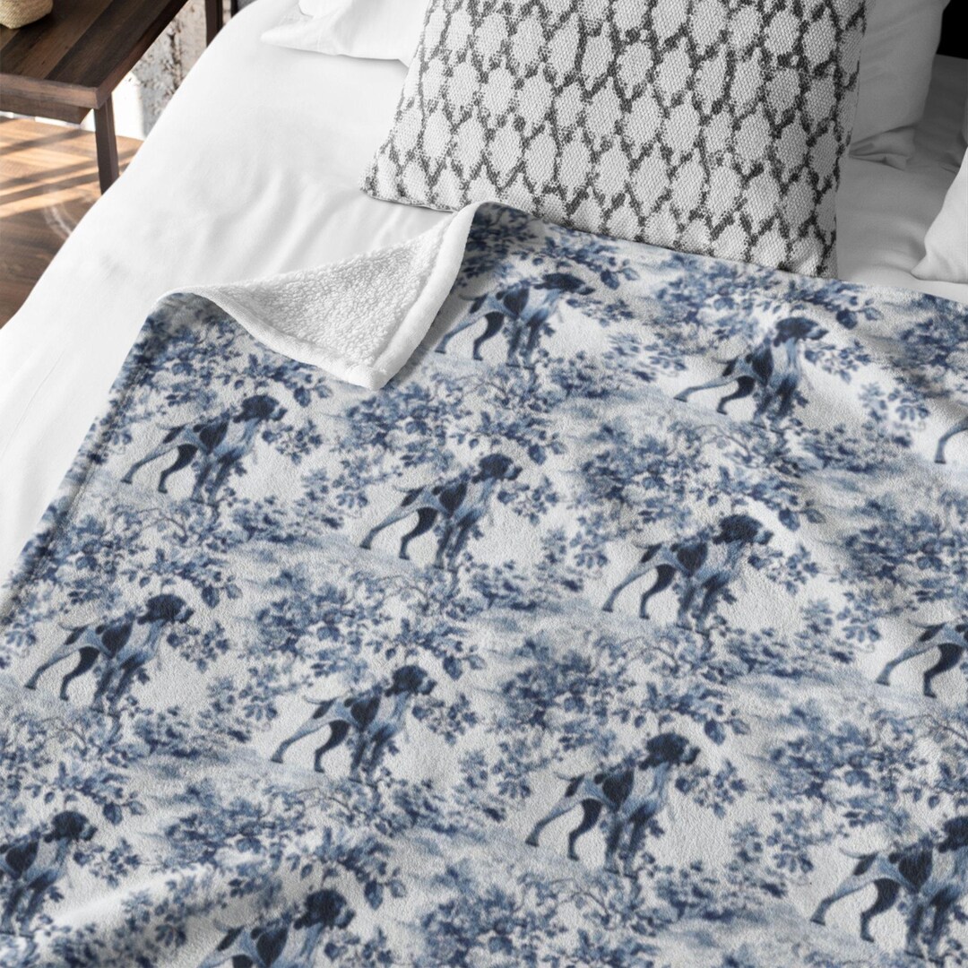 Pointer Blanket Toile Throw Blue and White GSP Dog Lover Blanket German ...