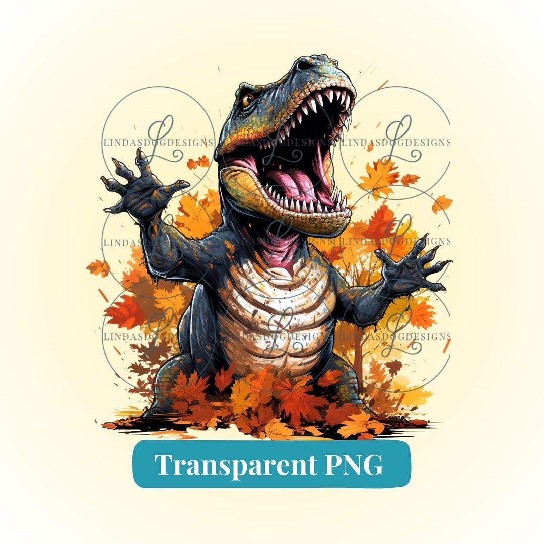 Cute Fall T-rex Dinosaur Clipart Png for Boys, Autumn Dinosaur Jumping ...