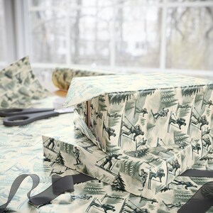Green Toile Wrapping Paper Alpine Skiing Gift Wrap Pine Forest ...