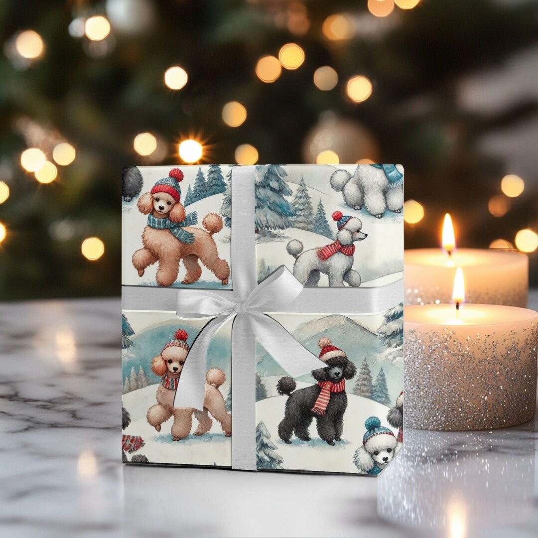Christmas Dog Gift Wrap Roll Poodle Gift Wrapping Paper Holiday Dog ...