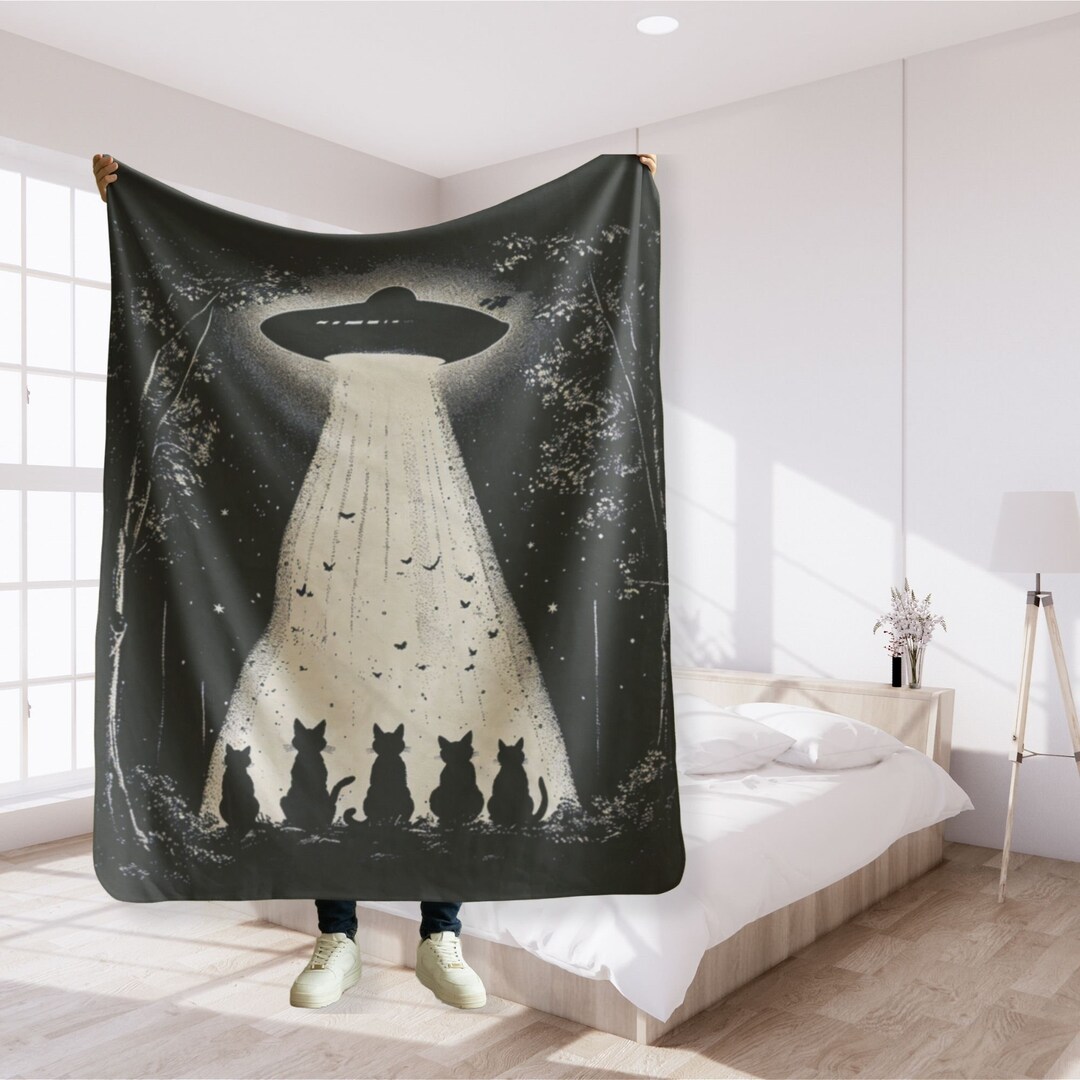 Alien Cat Abduction Blanket UFO Kitten Comforter for Cat Lovers, Comfy ...