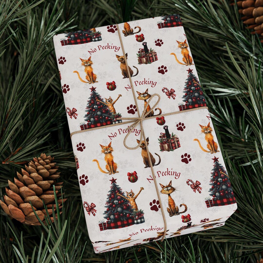 Christmas Cat Wrapping Paper Gift Wrap Holiday Cat Paper Christmas Gift ...