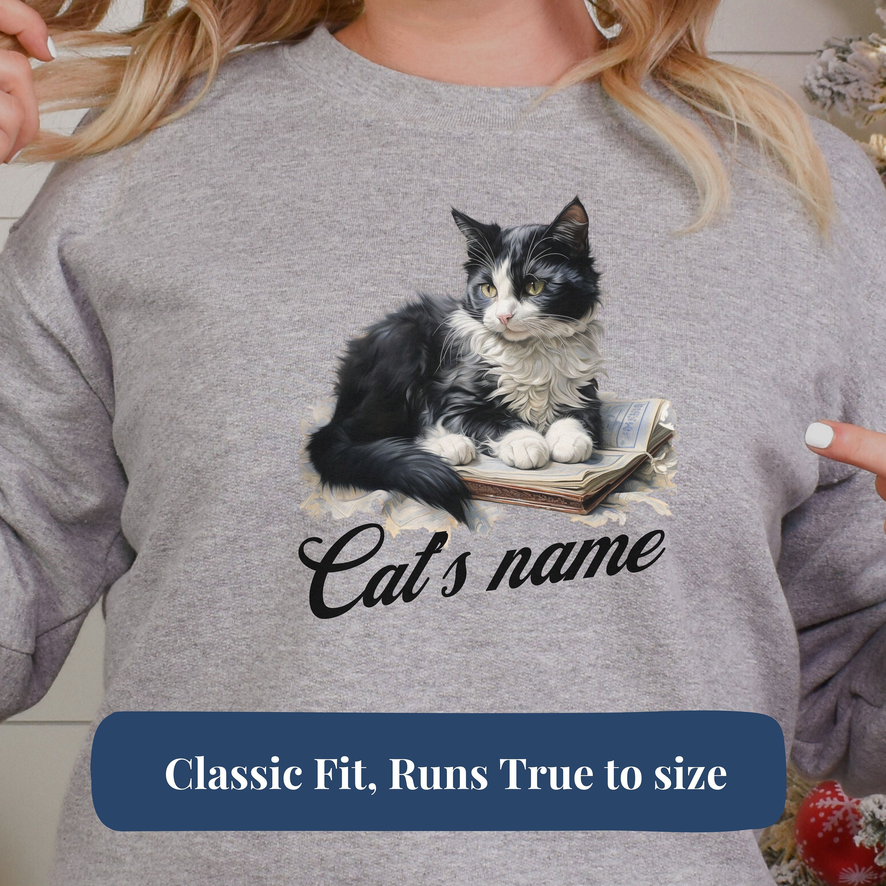 Personalized Bookish Tuxedo Cat Sweatshirt, Custom Name Tuxedo Cat ...