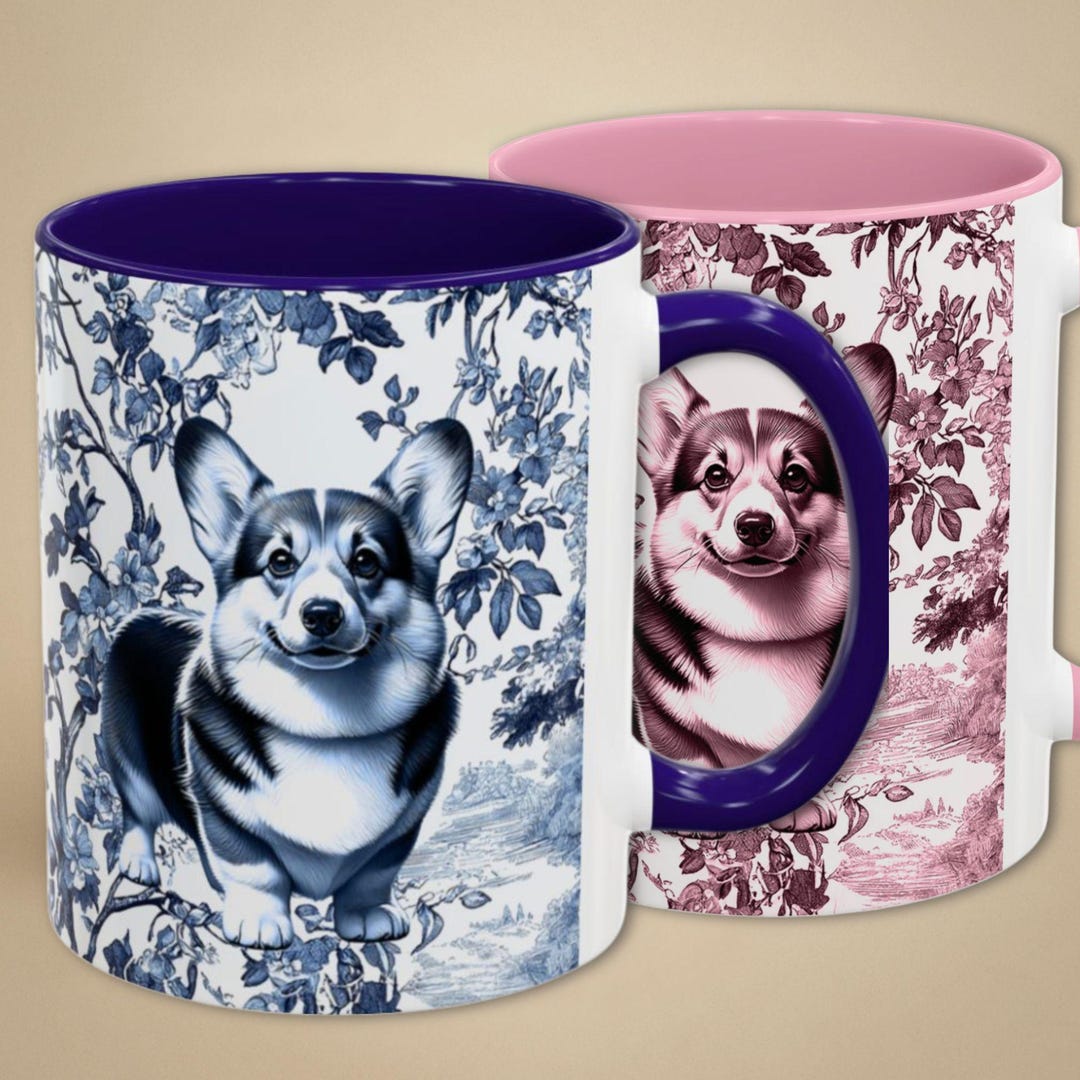 Corgi Mug Personalized Gift for Dog Mom French Toile Coffee Cup Elegant ...