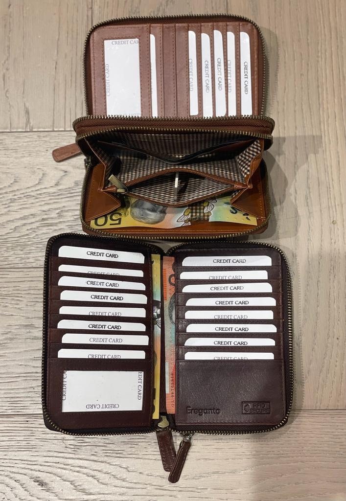 Women Big Wallet Double Zipper Around Up-to 15 + Cards, Full- Grain ...