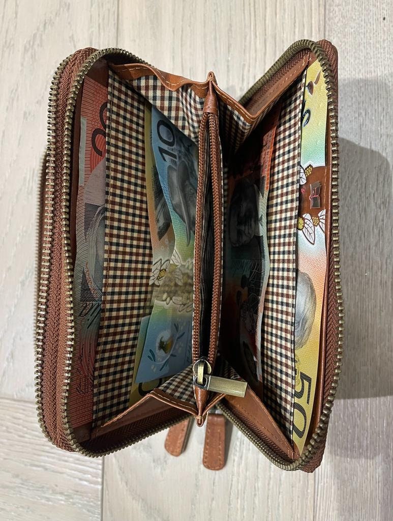 Women Big Wallet Double Zipper Around Up-to 15 Cards, Full Grain ...