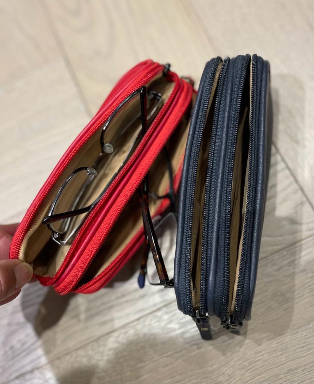 Double Glasses/sunglasses Case - Made of Genuine Leather,soft Velvet ...