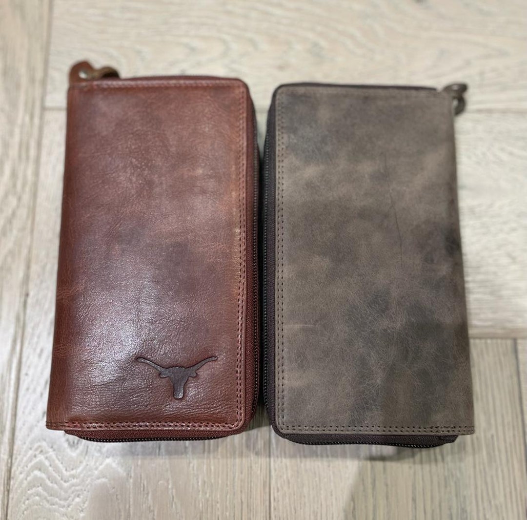 Women Double Zipper Main Compartment Wallet, Full-grain Cowhide Leather ...
