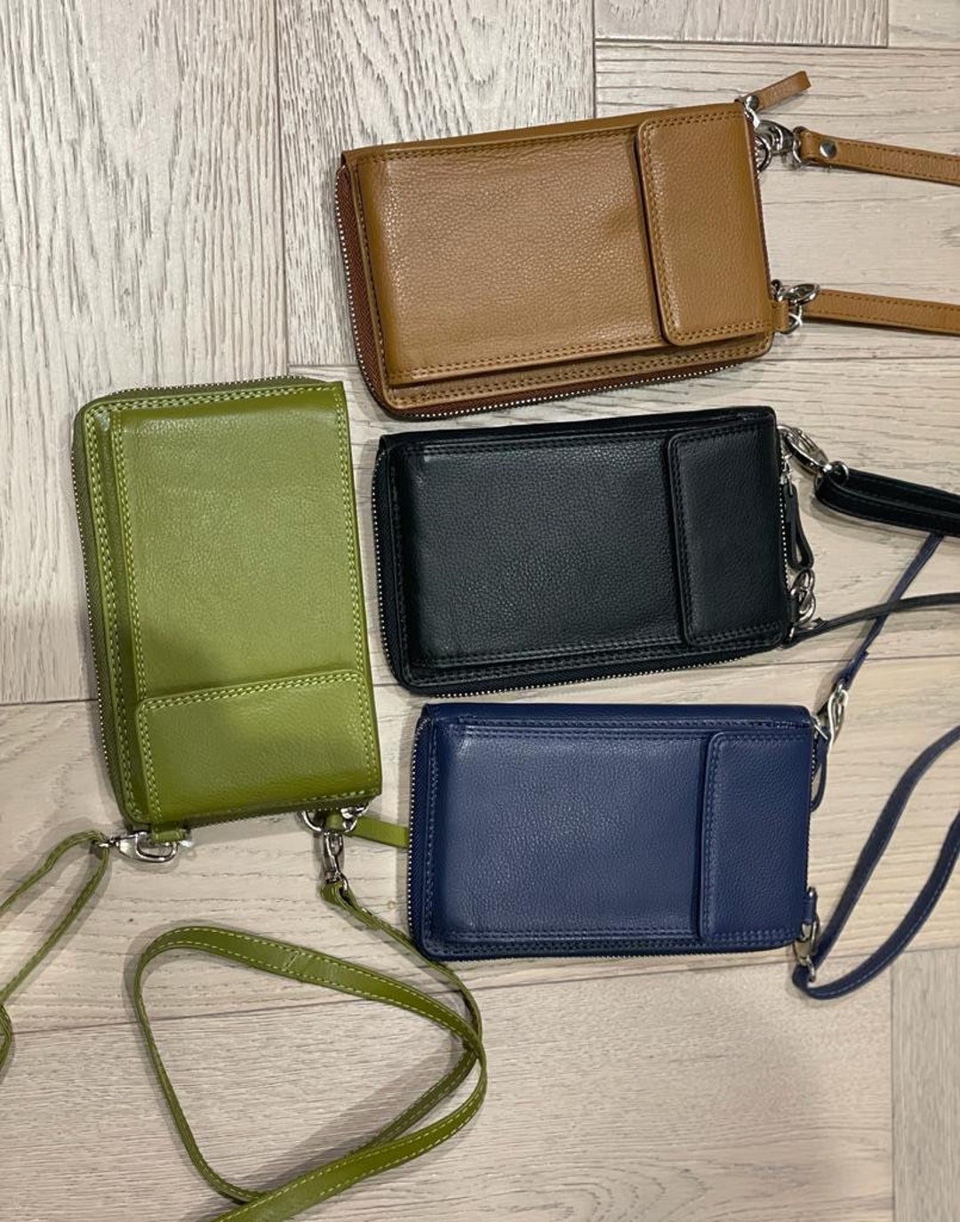 Genuine Top-grain Leather Cell Phone Wallet: Crossbody Passport Bag ...