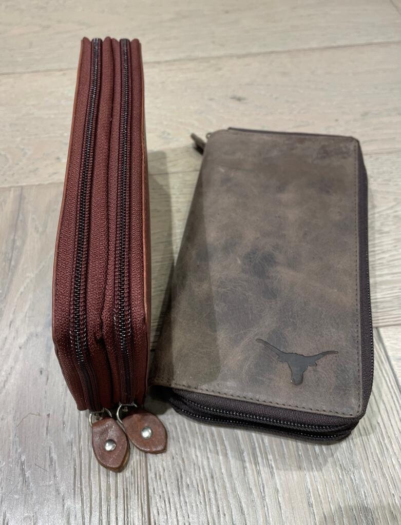 Women Double Zipper Main Compartment Wallet, Full-grain Cowhide Leather ...