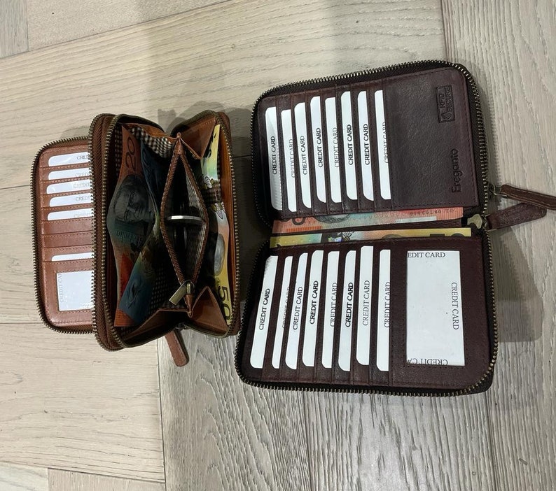 Women Big Wallet Double Zipper Around Up-to 15 + Cards, Full- Grain ...
