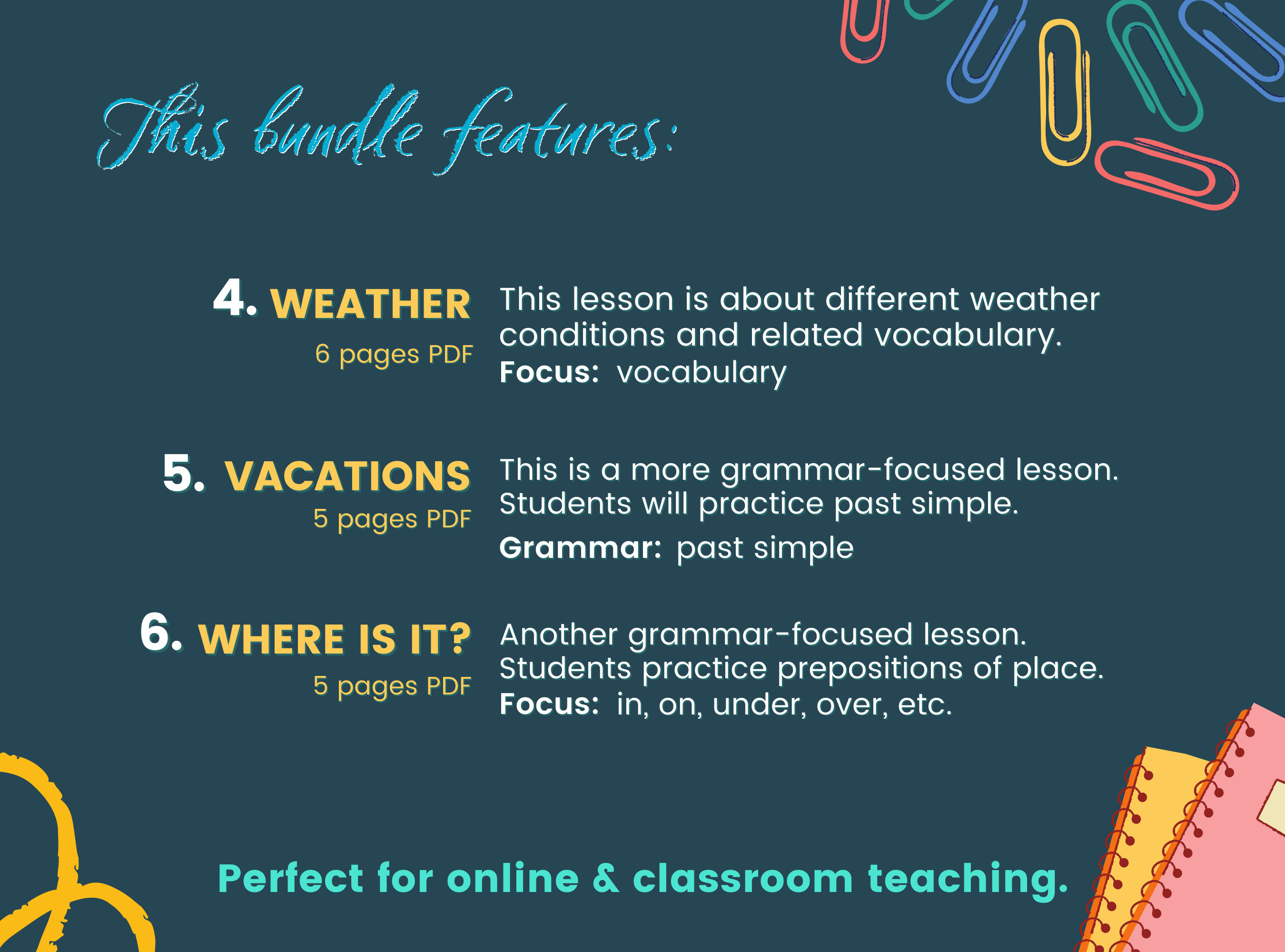 6 ESL LESSONS | A2 Elementary Level Bundle 2 | ESL Speaking | Perfect ...