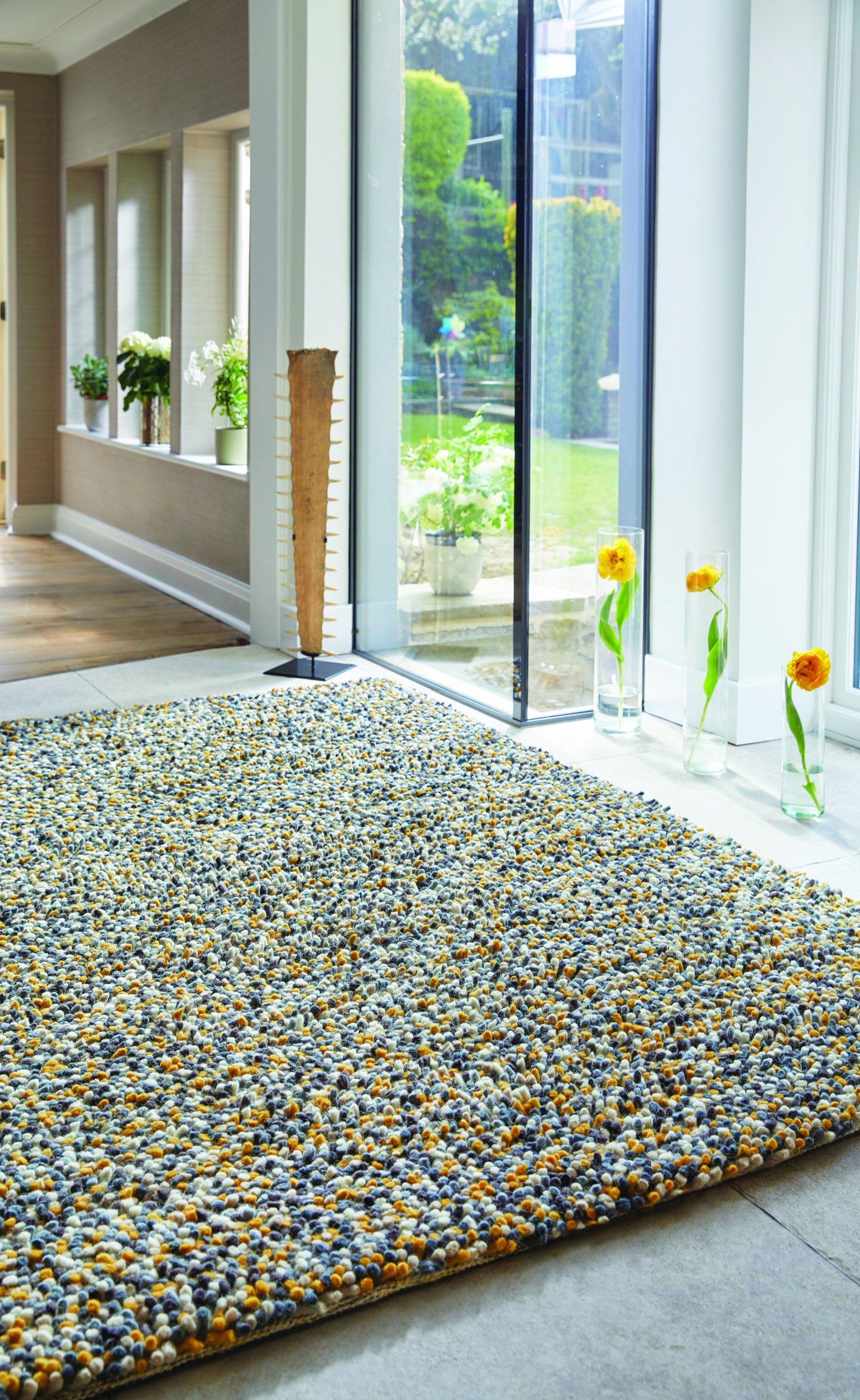 Shaggy Rocks Wool Rug Ochre Living Room Hall Bedroom Chunky Wool Knit ...