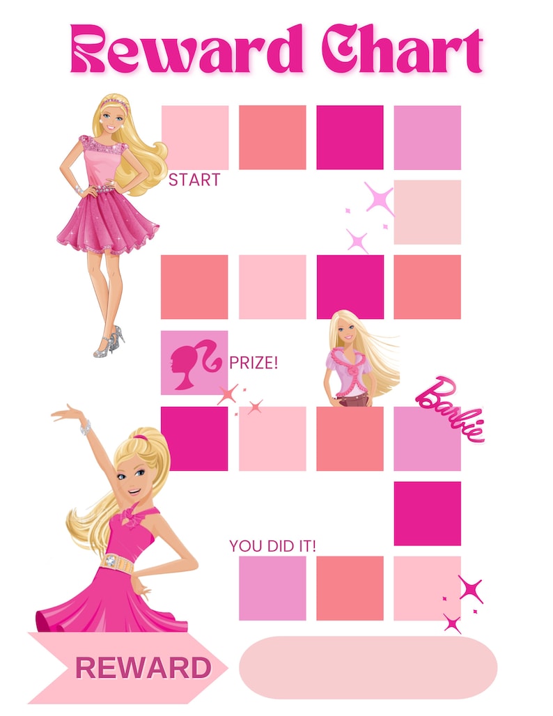 Barbie Reward Chart, Potty Chart, Good Behavior Chart, Printable Chart ...