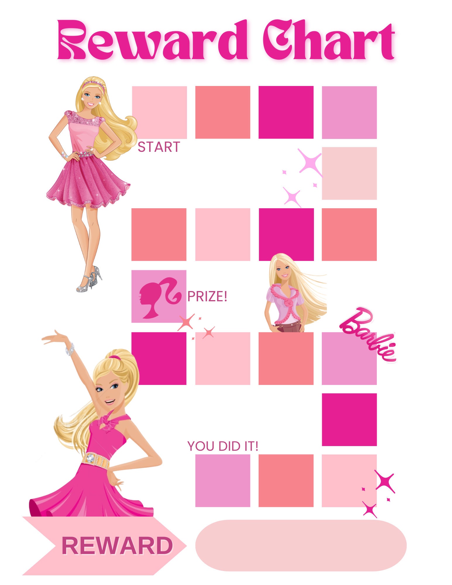Barbie Reward Chart, Potty Chart, Good Behavior Chart, Printable Chart ...