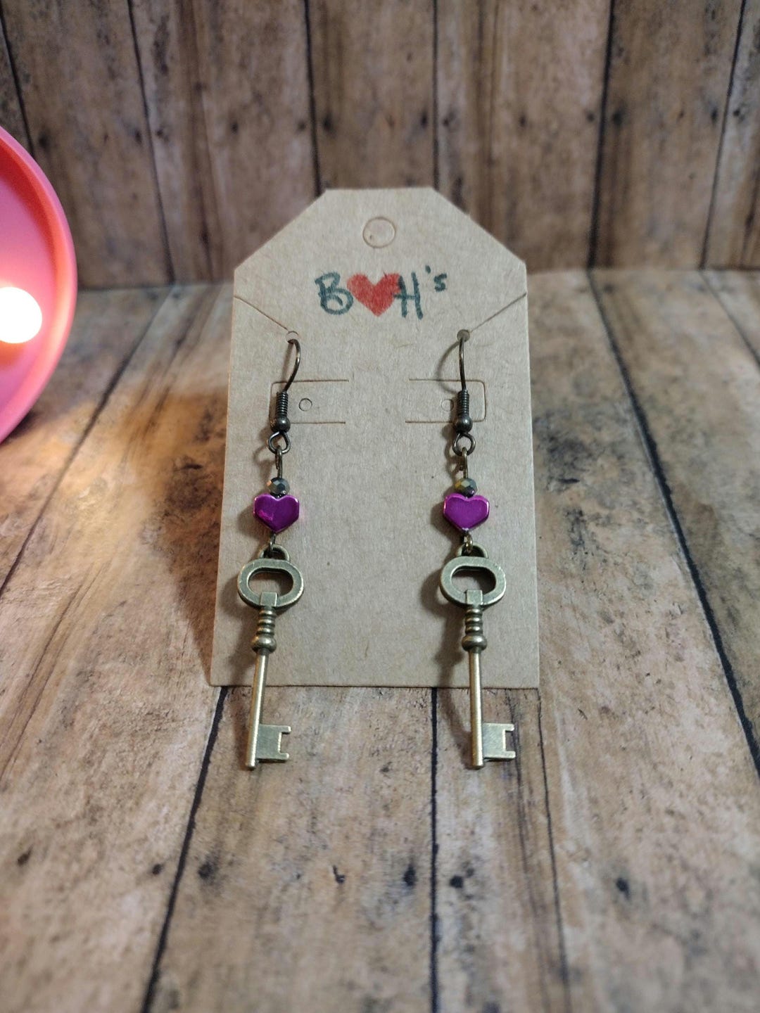 Bronze Key Dangle Earrings | Antique Style Heart Jewelry - Etsy