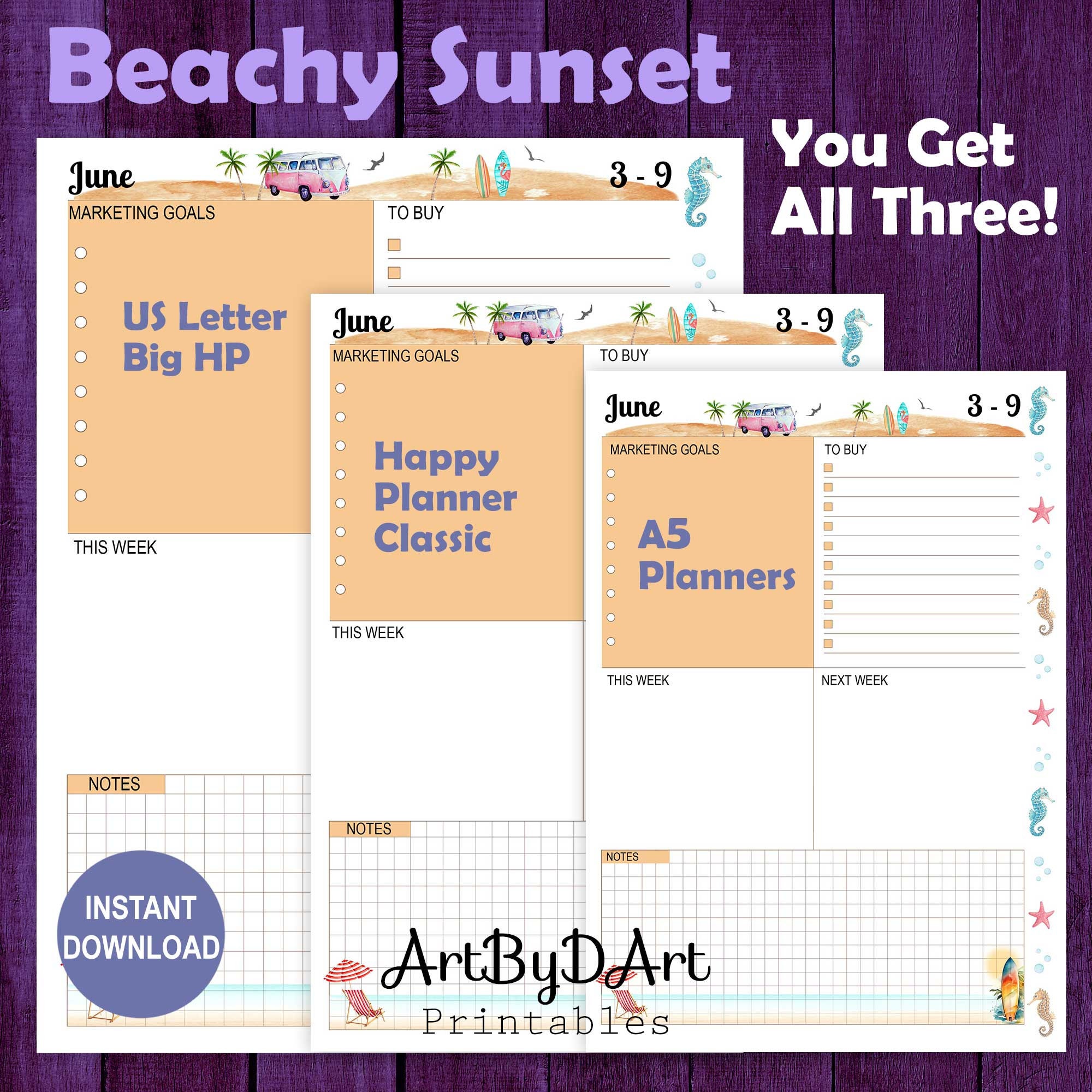 EDITABLE Beach Theme Printable Weekly Dashboard for A5, US Letter, and ...