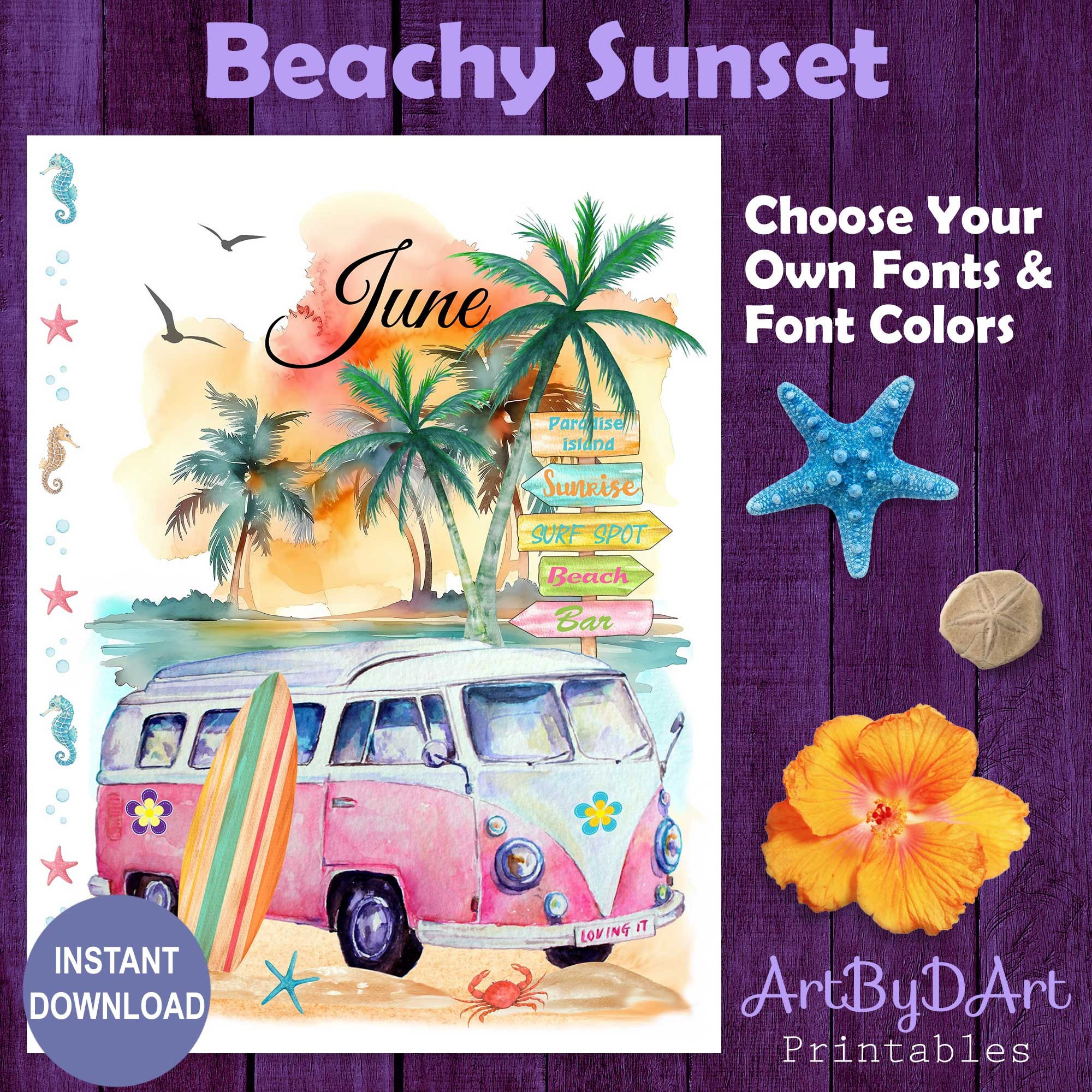 EDITABLE Beach Theme Printable Divider/cover & Notes for A5, US Letter ...